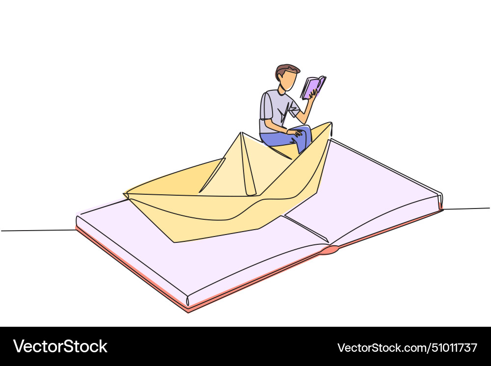 Continuous one line drawing man reading a book Vector Image