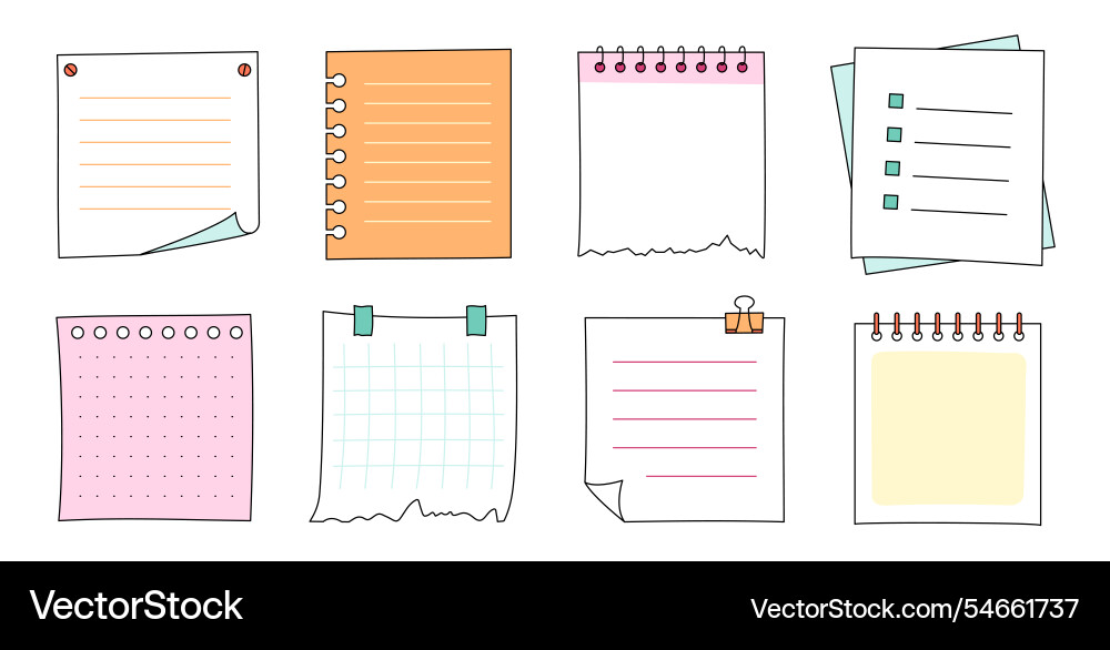 Memo frame note paper line cute planner sheet set Vector Image