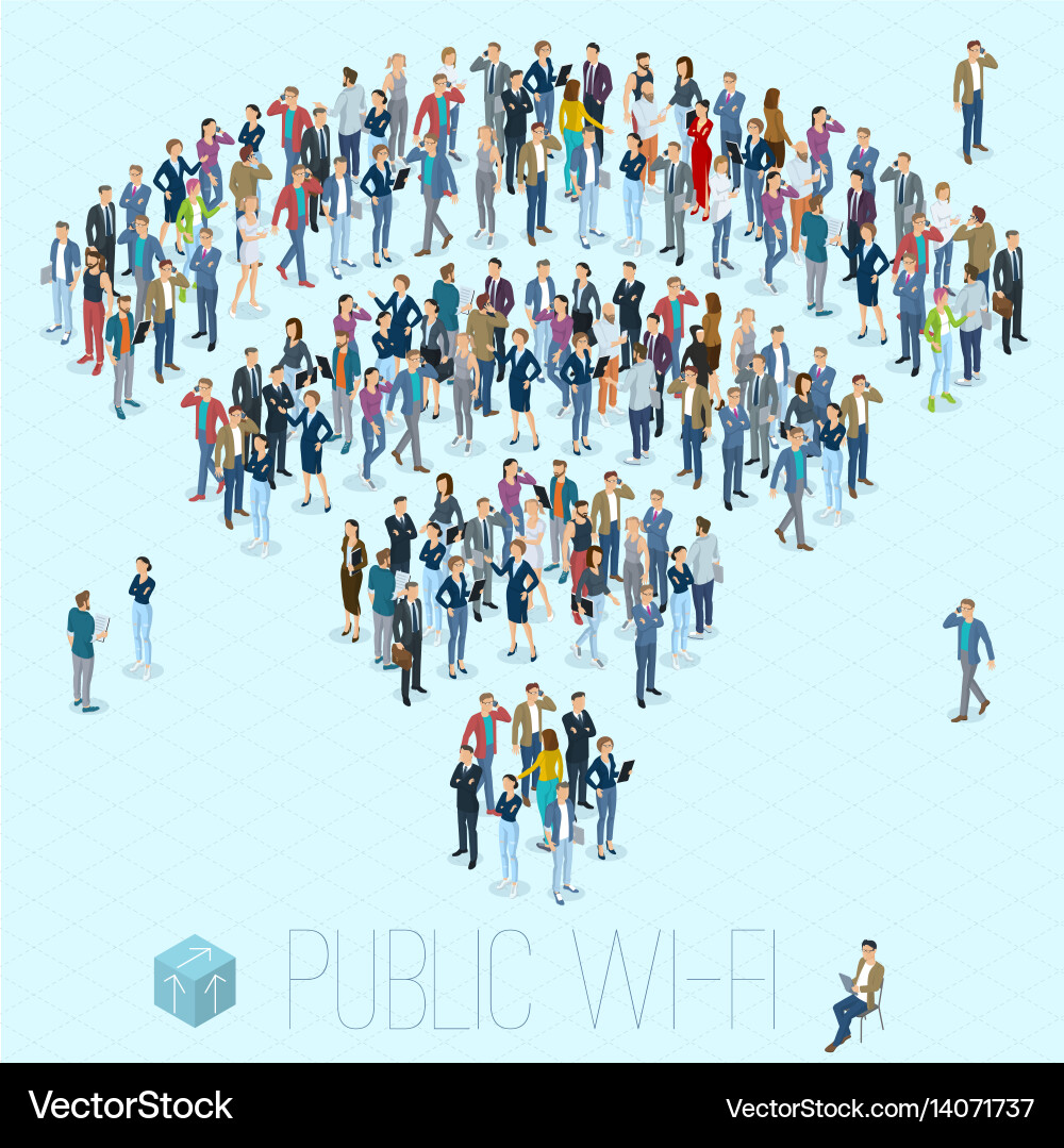 Public wifi people crowd sign Royalty Free Vector Image