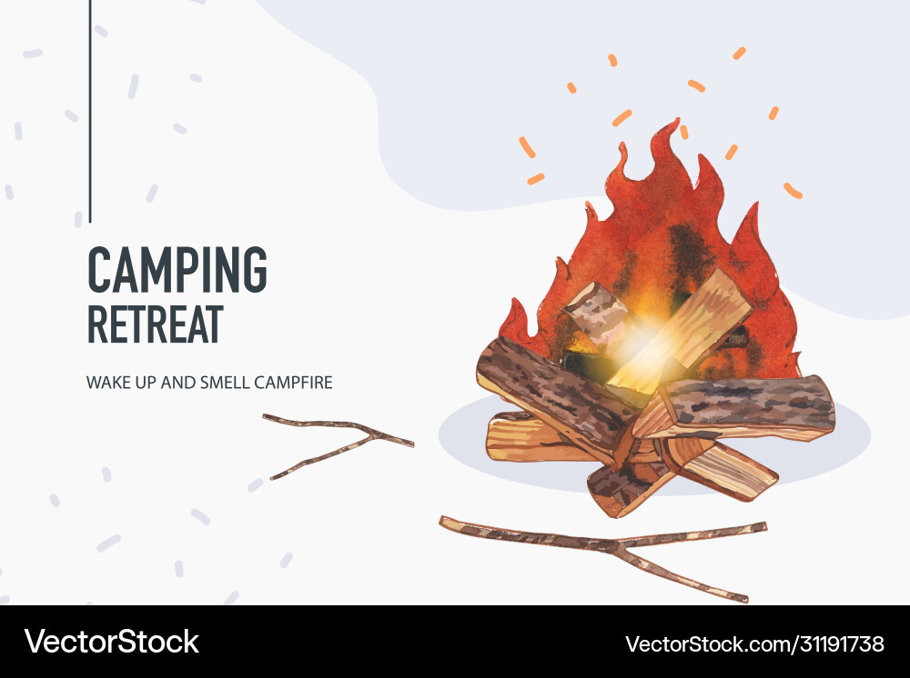 Camping frame design with campfire watercolor Vector Image
