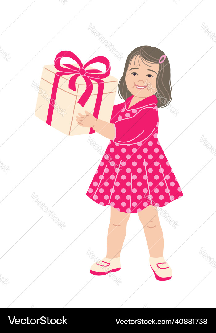 Cute little girl get a gift Royalty Free Vector Image