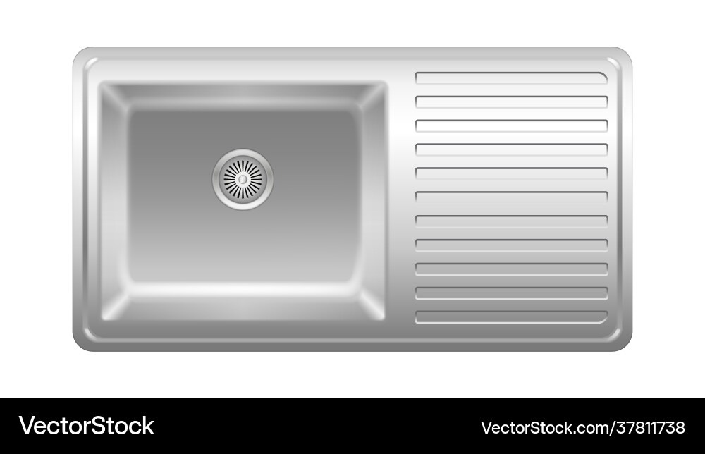 Realistic kitchen sink top view steel stainless Vector Image