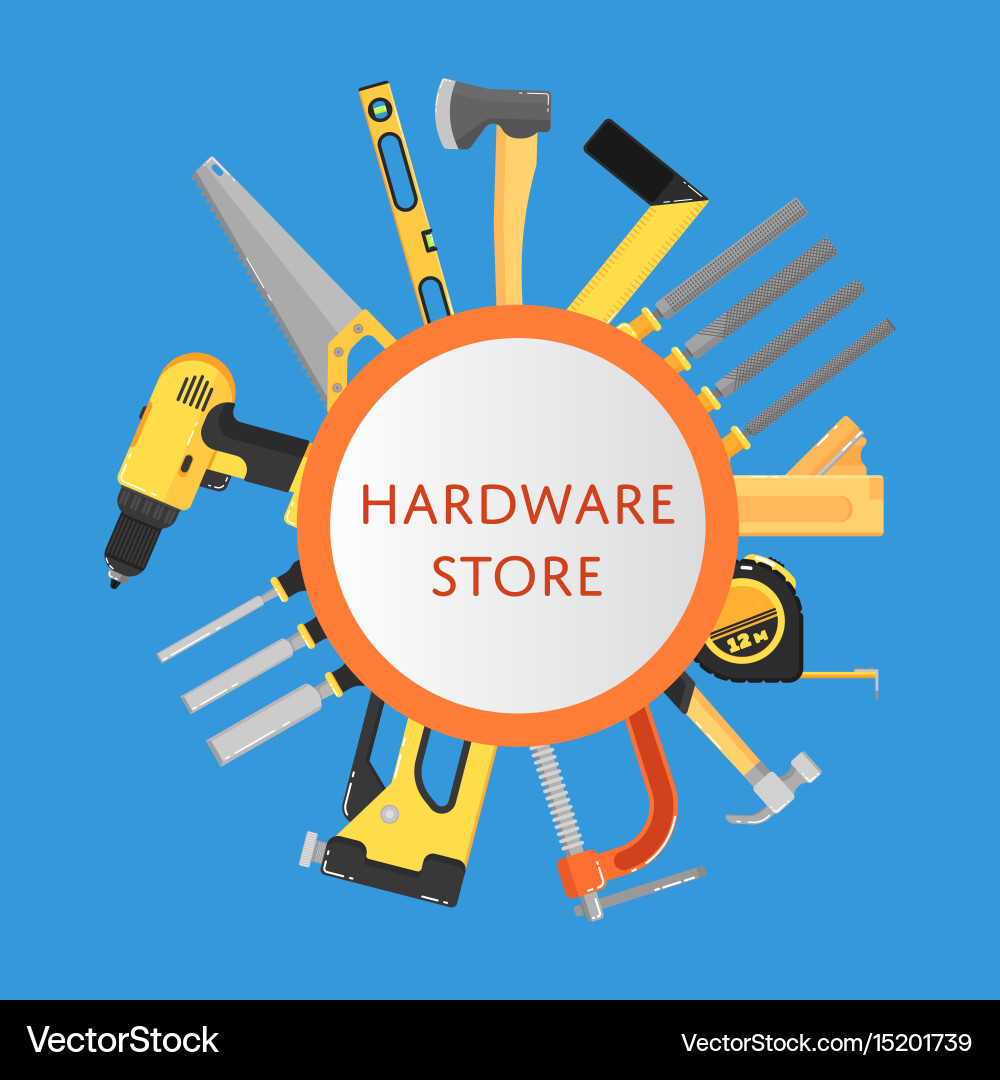 Hardware store banner with building tools Vector Image