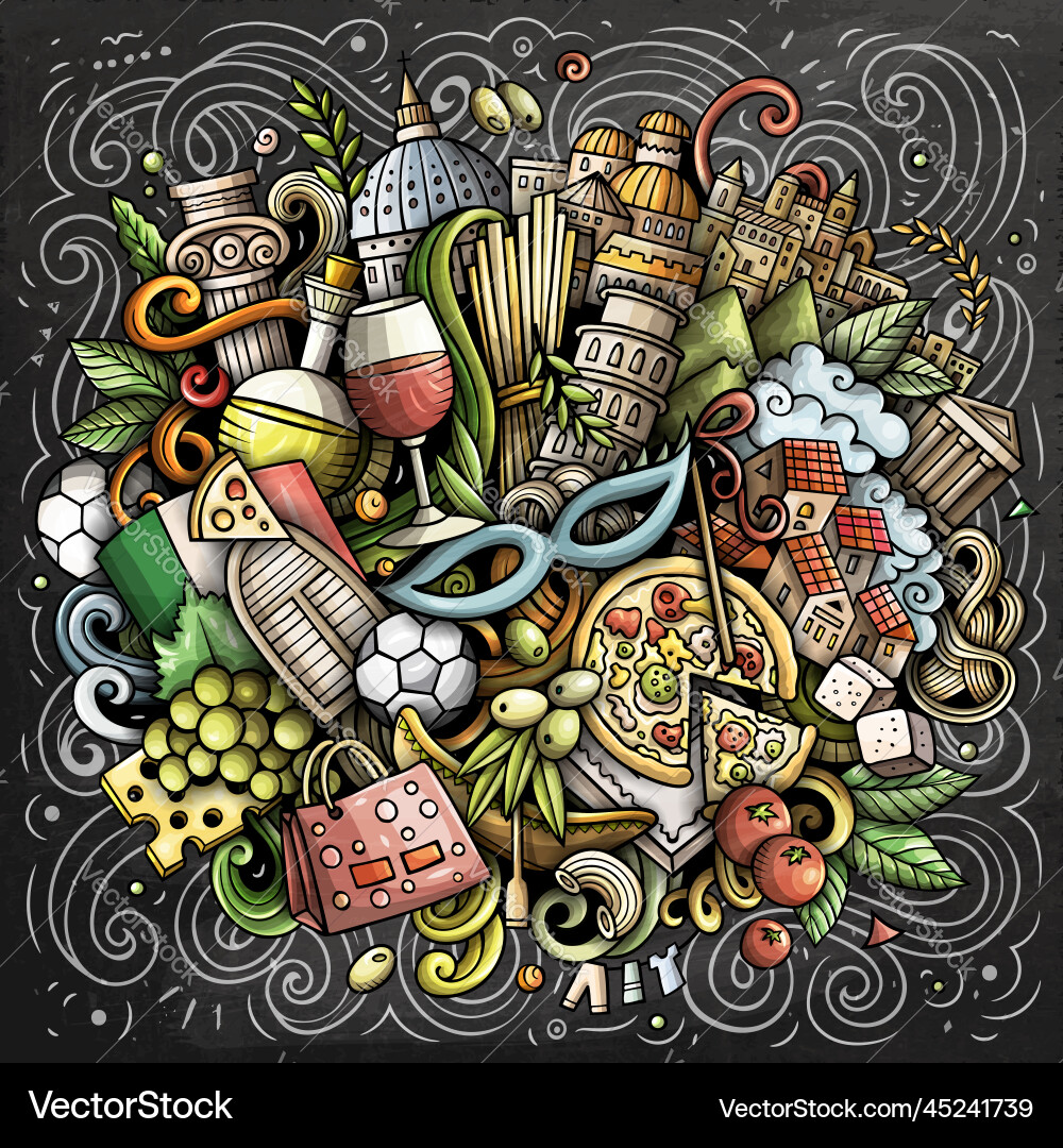 Italy hand drawn cartoon doodles Royalty Free Vector Image