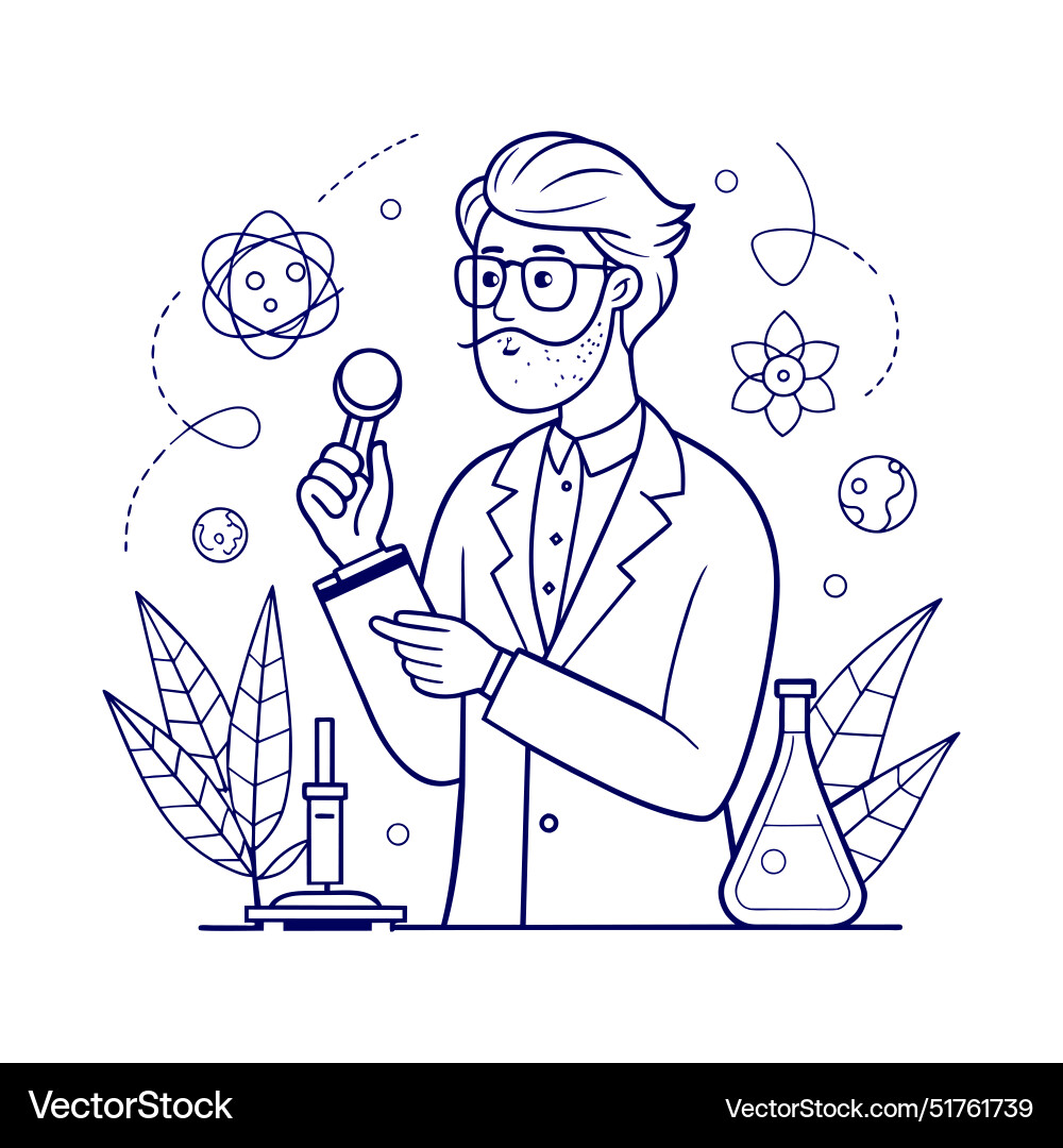 Scientist continuous line art drawing Royalty Free Vector