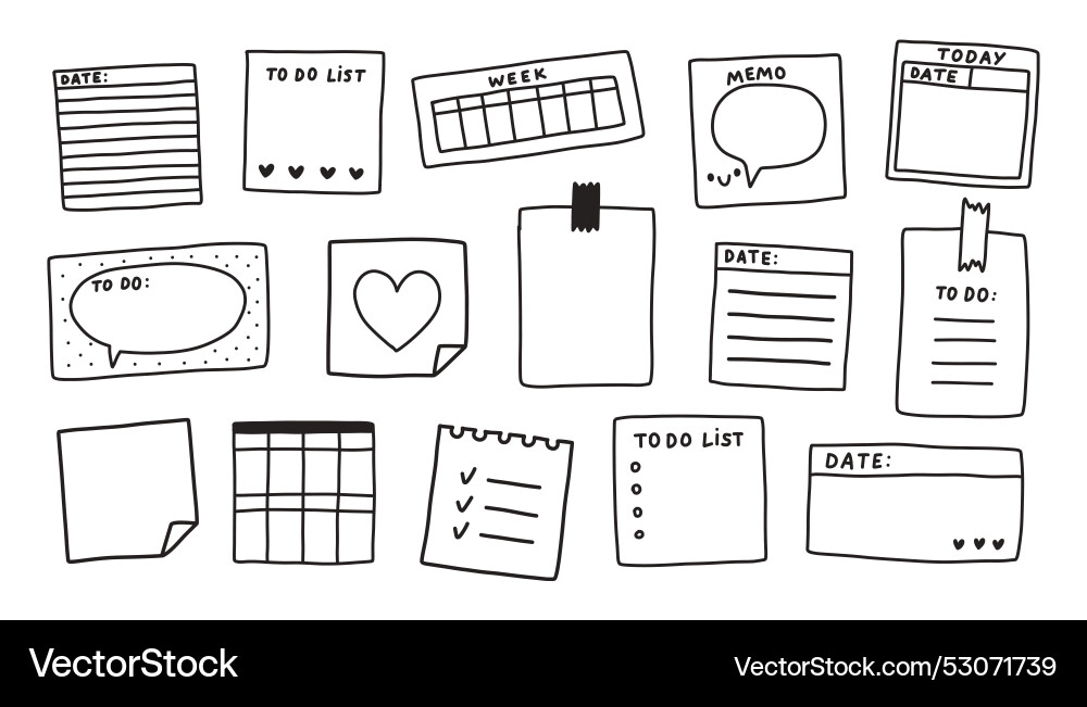 Simple sticky note set memo doodle blank square Vector Image