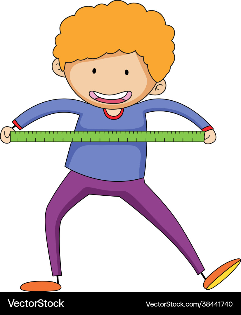 Cute boy holding ruler doodle cartoon character Vector Image