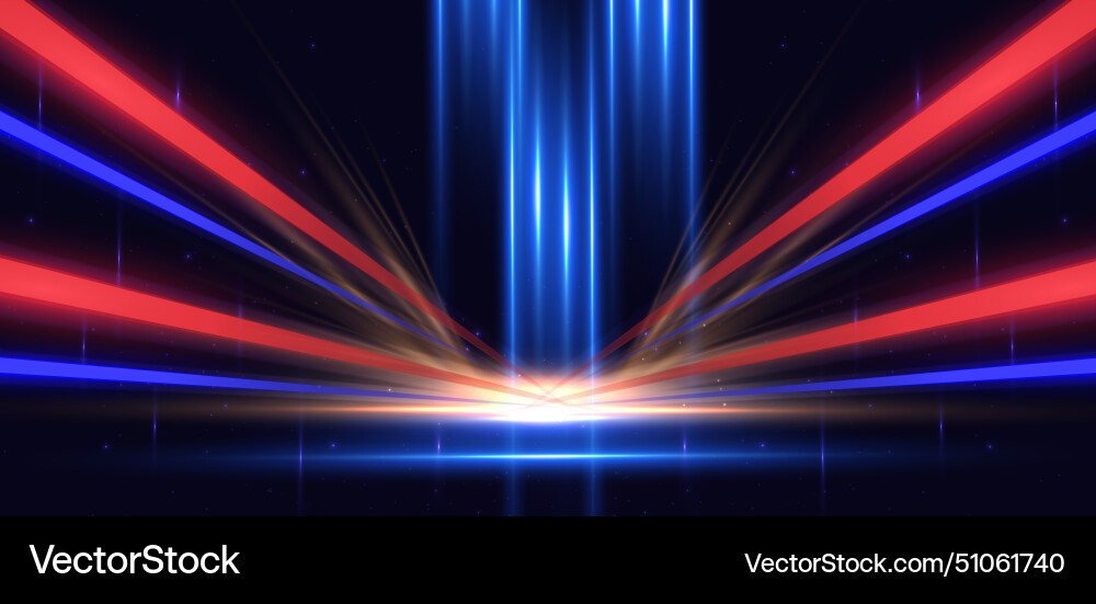 Glowing red and blue diagonal light ray on dark Vector Image
