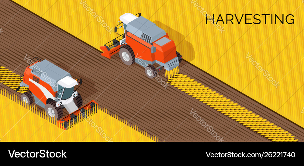 Harvesting Crop with Combine Machine Royalty Free Vector