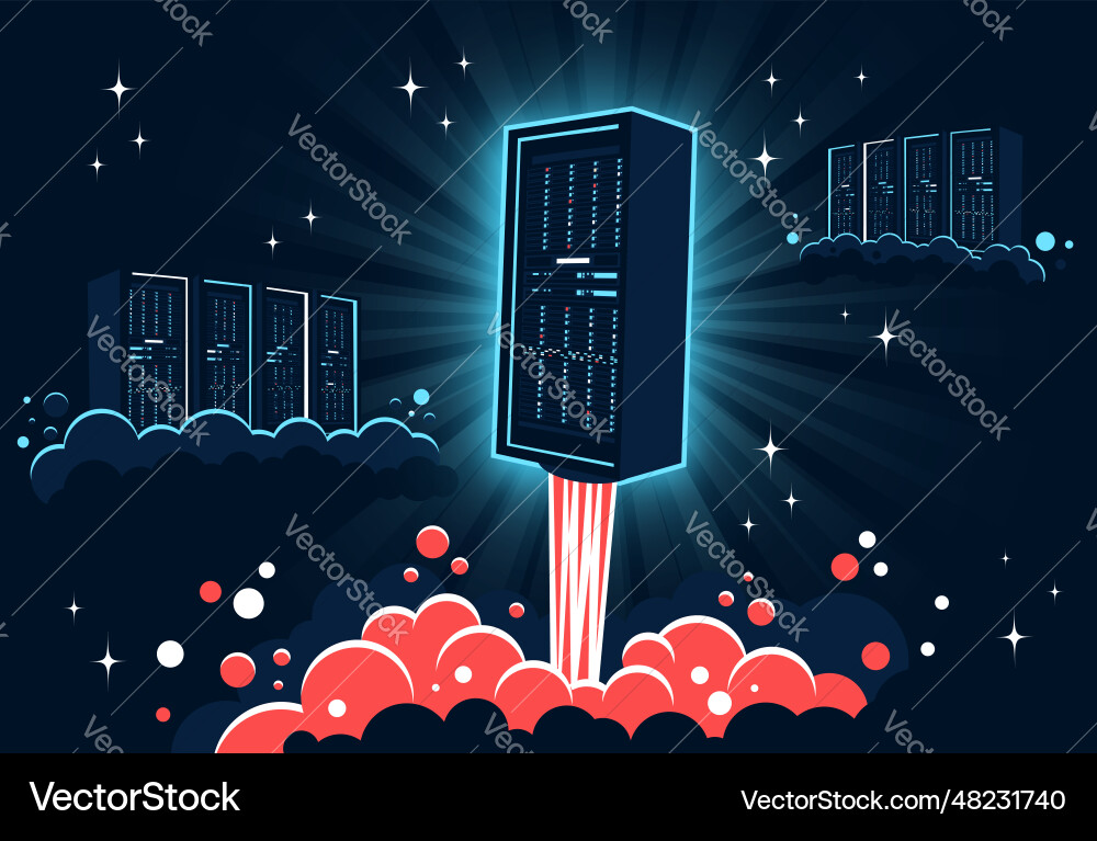 Launching a new server in the cloud storage Vector Image