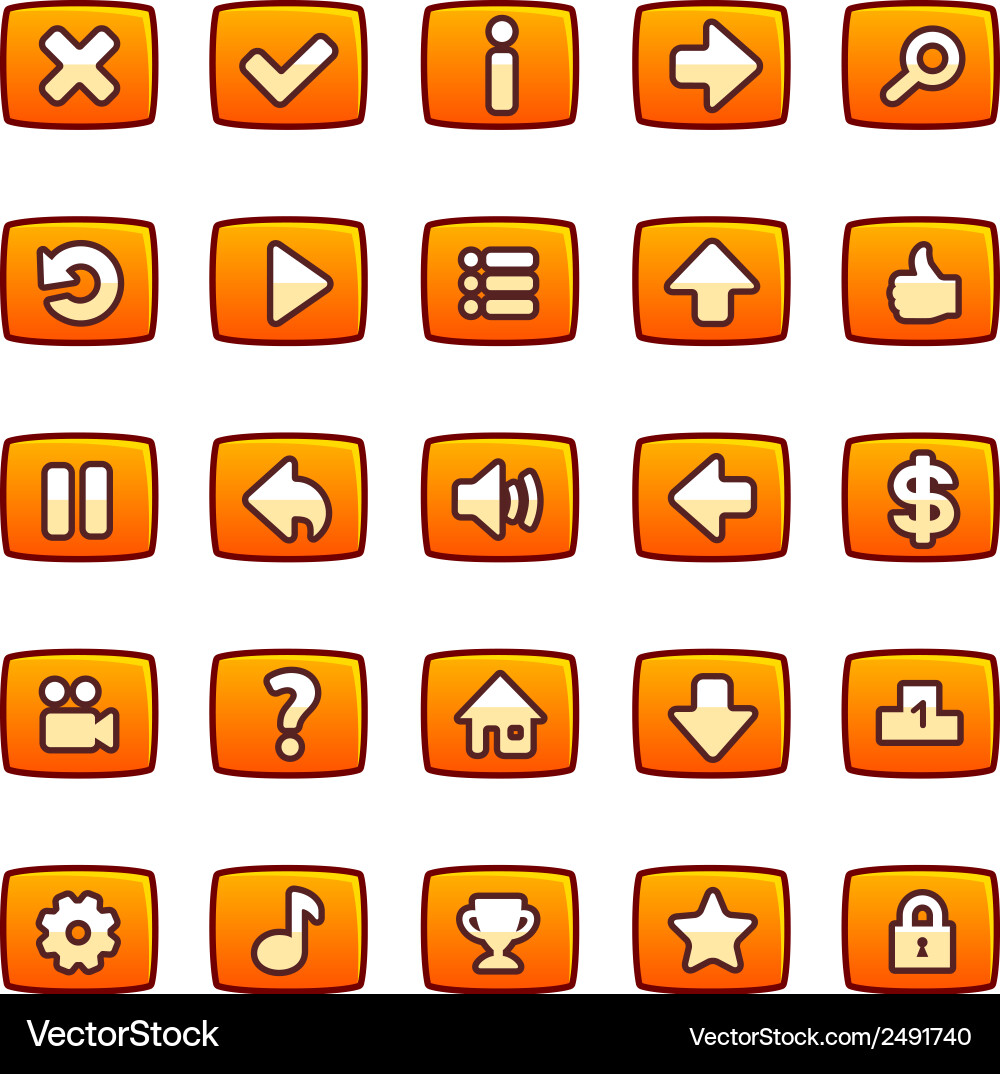 Orange buttons for game interface Royalty Free Vector Image