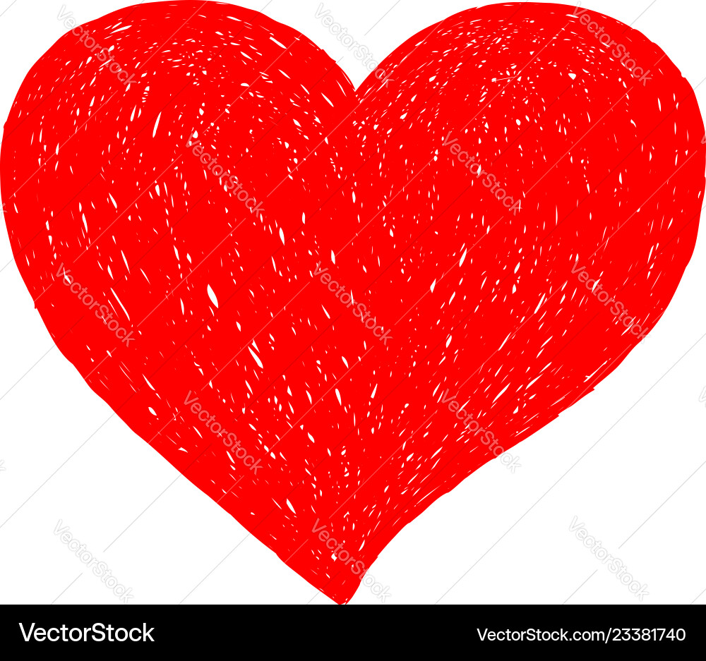 Red heart drawing is created with a ballpoint pen Vector Image
