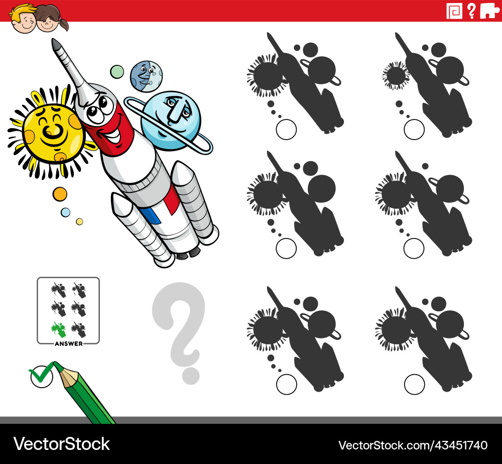 Shadows game with cartoon rocket in space Vector Image