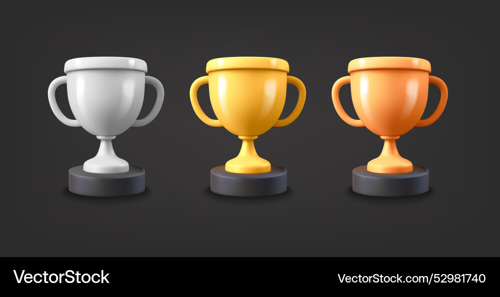 Shining metal trophy set 3d objects on dark Vector Image