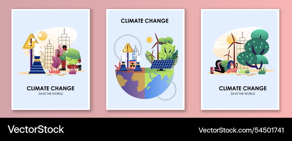 Climate change posters set release of harmful Vector Image