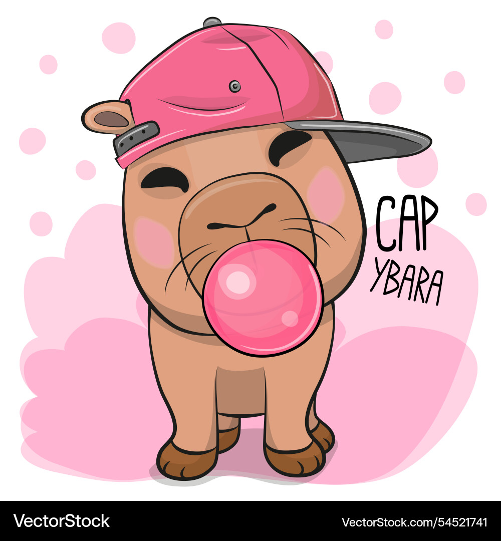 Cute Capybara with Pink Cap and Bubble Gum Vector Image