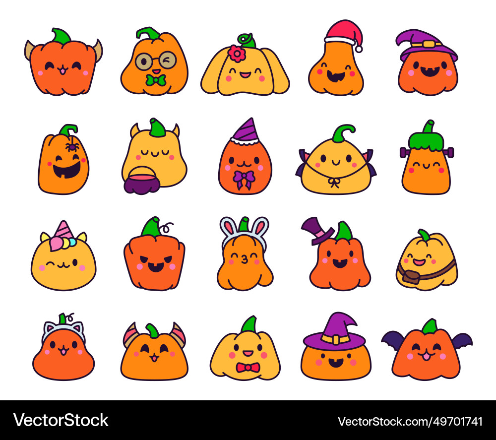 Cute kawaii halloween pumpkin Royalty Free Vector Image