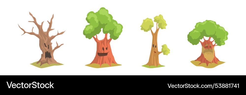 Cute tree character with trunk and green crown Vector Image