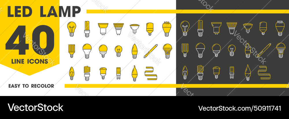 Led and light bulb lamps line icons set Royalty Free Vector