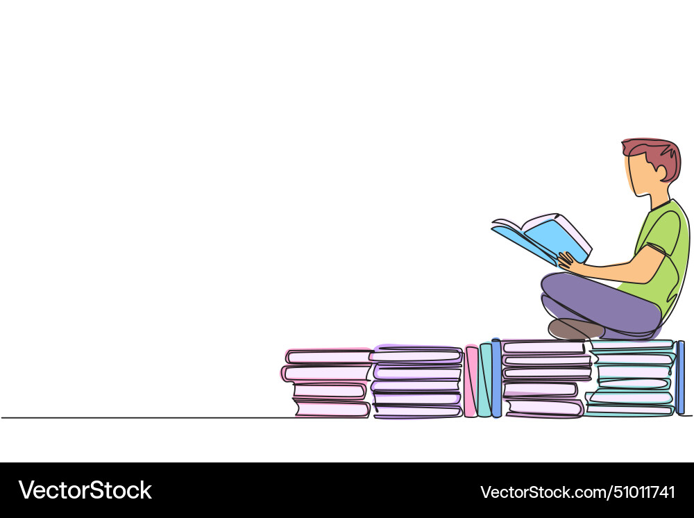 Single one line drawing man sitting relaxed Vector Image