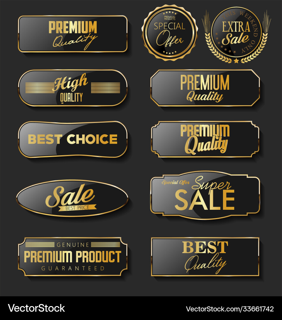 Collection retro gold and black badge Royalty Free Vector