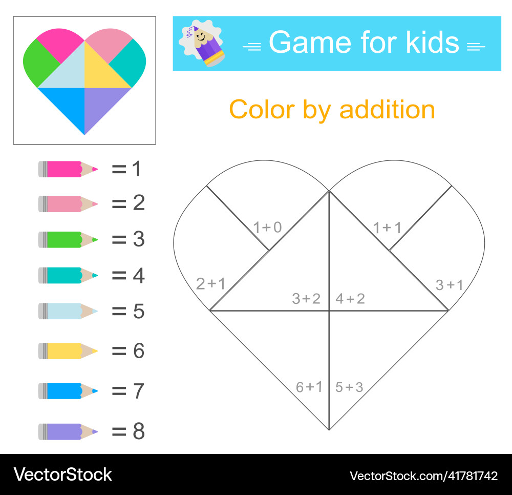 Color by addition math activity for kids Vector Image