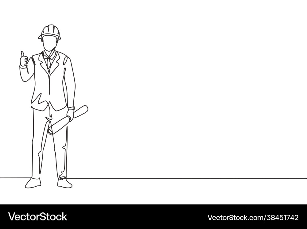 Continuous one line drawing architect stood Vector Image