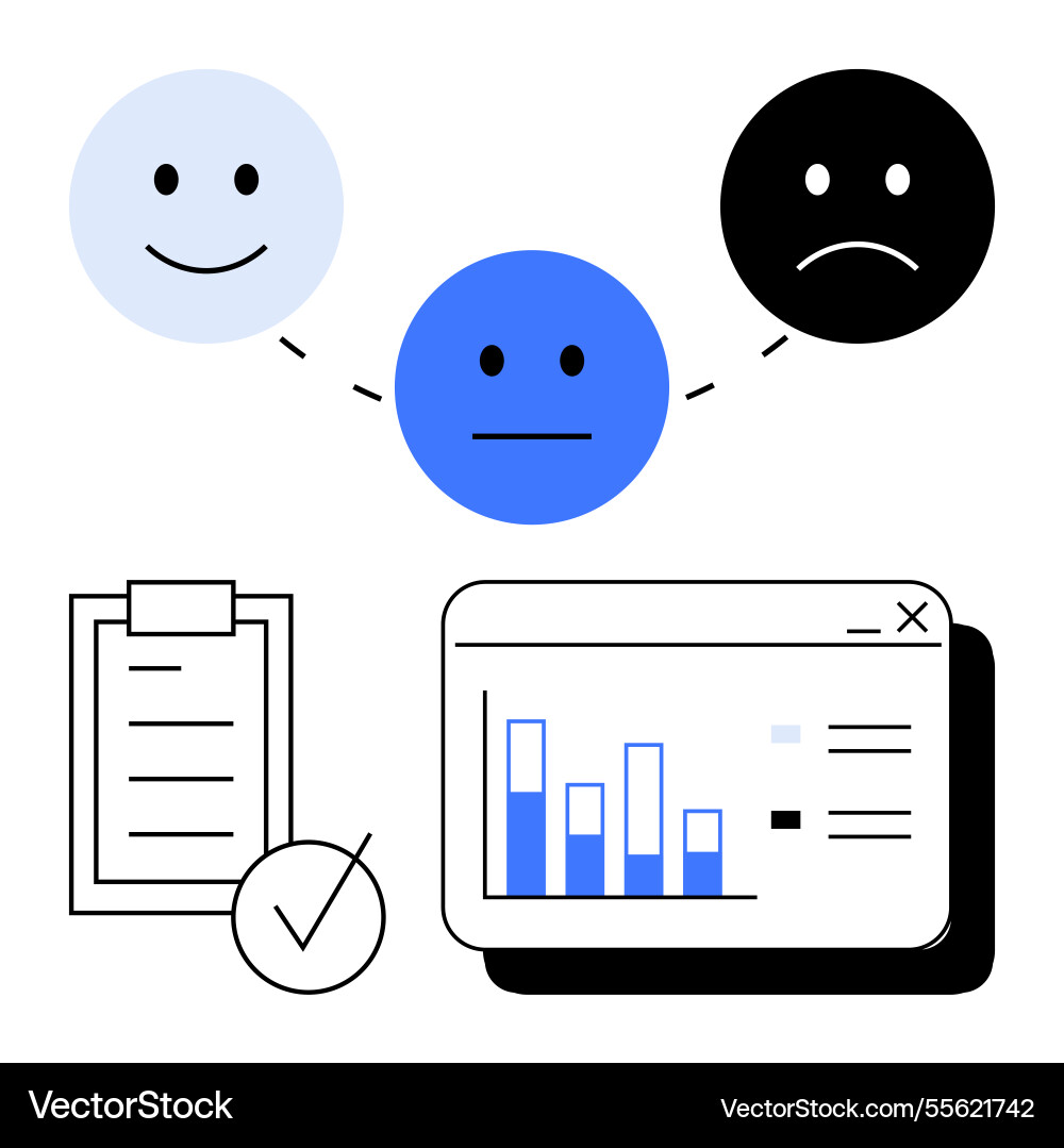 Survey results analysis with emotional faces Vector Image