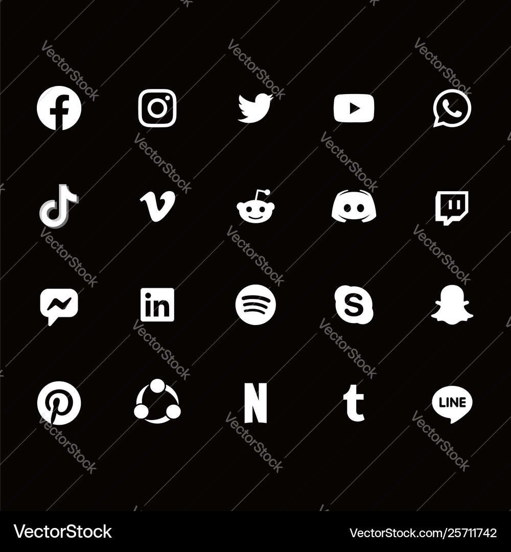 White social media icon set 2019 Royalty Free Vector Image