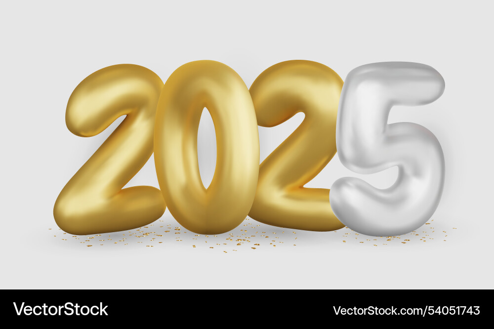 2025 realistic glossy number with gold gift box Vector Image
