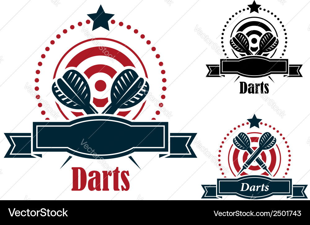 Darts sports emblems with banners Royalty Free Vector Image