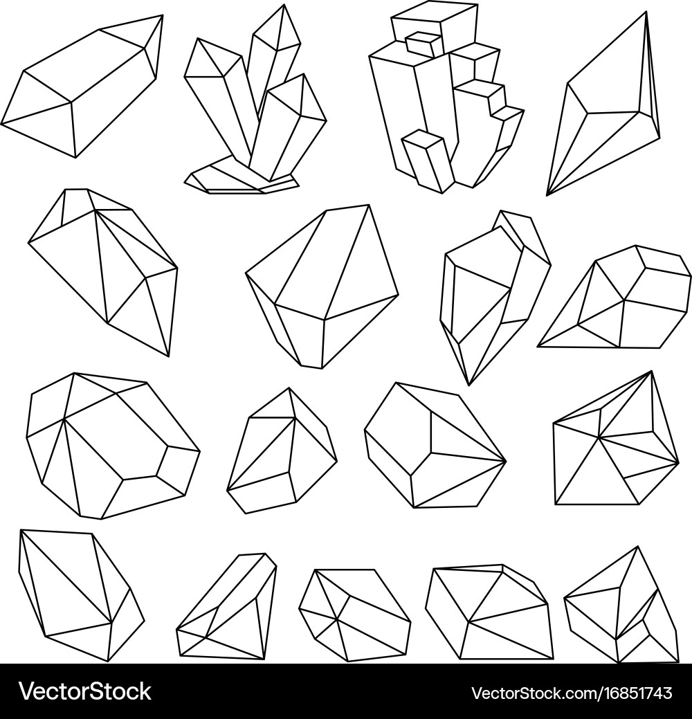 Geometric 3d crystal line shapes set Royalty Free Vector
