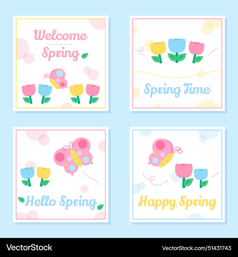 Hello spring flower card set Royalty Free Vector Image