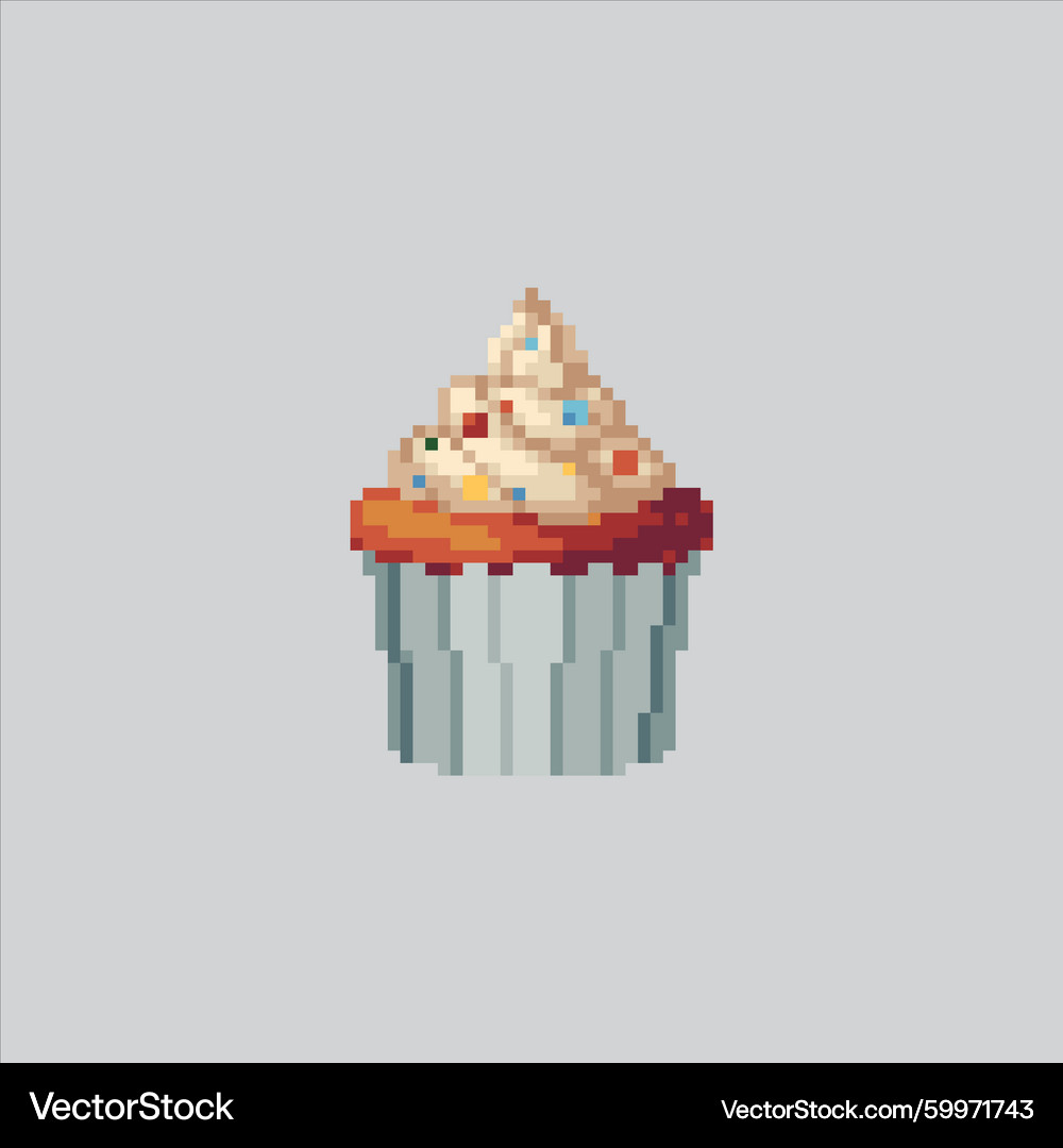 Pixel Art Cupcake with Frosting Royalty Free Vector Image