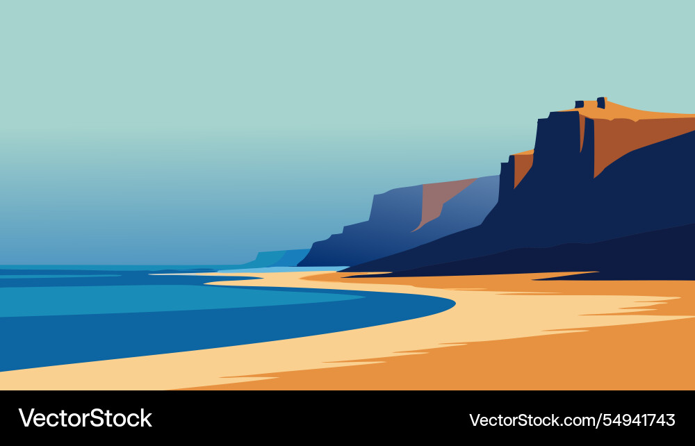 Sandy beach with a majestic cliff rising Vector Image