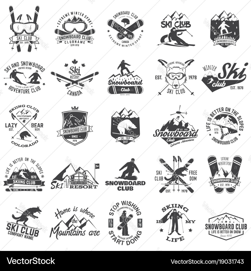 Ski and snowboard club emblem Royalty Free Vector Image