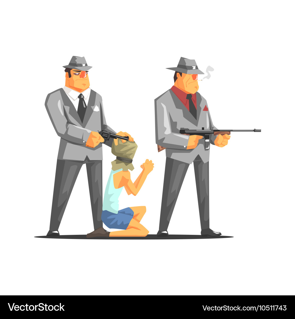 Two mafia criminals with hostage Royalty Free Vector Image