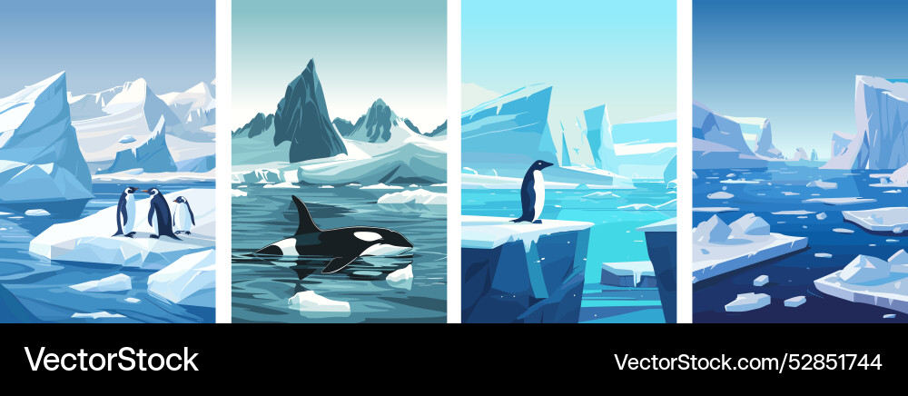 Arctic ice landscape posters set cold water Vector Image
