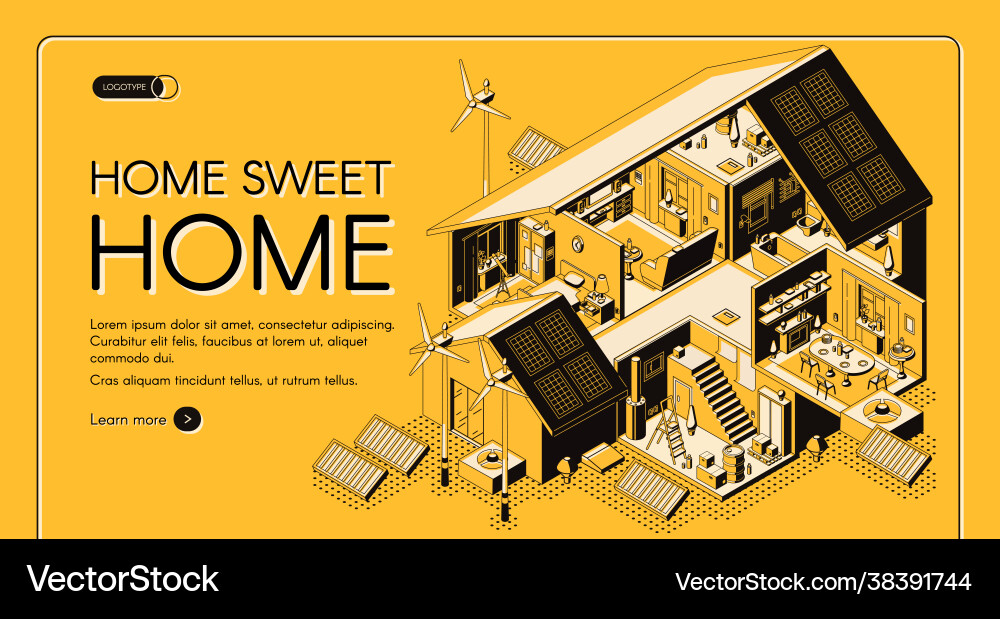 Energy self-sufficient house web banner Royalty Free Vector