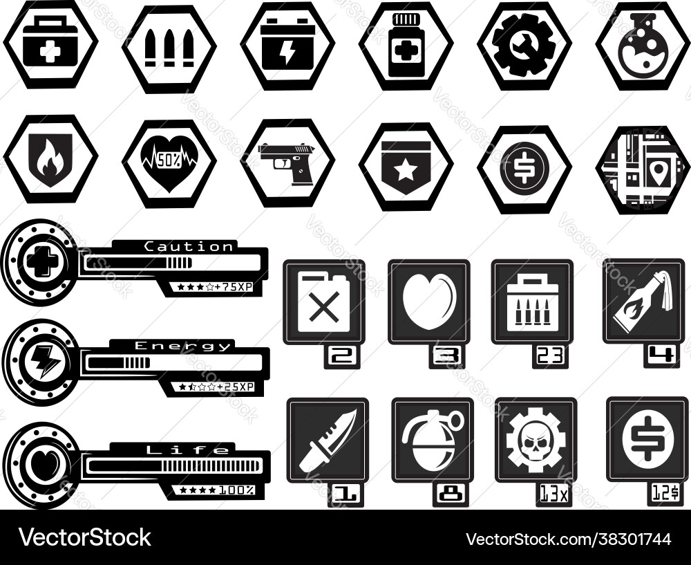Icons for horror game art Royalty Free Vector Image