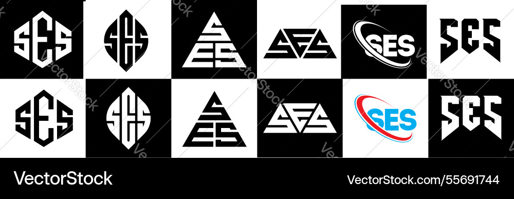 Ses letter logo design in six style polygon Vector Image