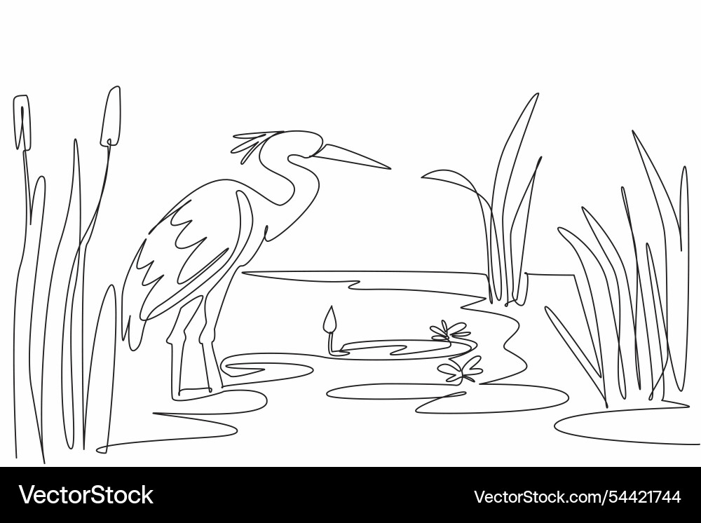 Single one line drawing stork standing Royalty Free Vector