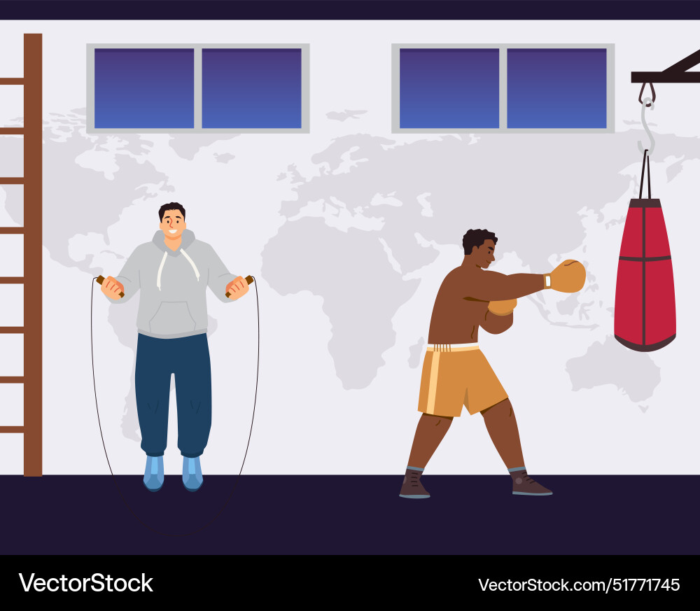 Boxing training in gym Royalty Free Vector Image