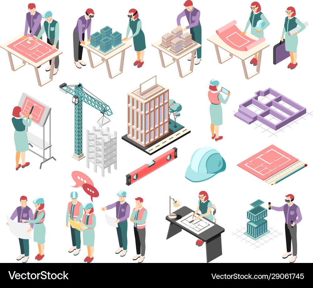 Construction architecture engineers set Royalty Free Vector