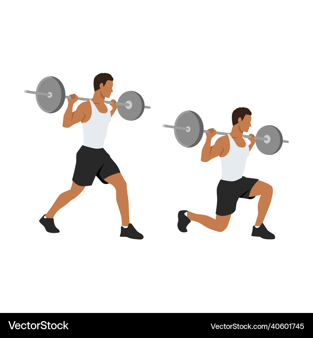 Man with barbell doing split squat or lunge Vector Image