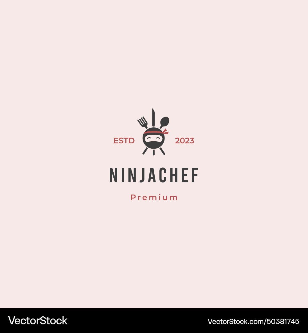Ninja chef logo design vintage concept Royalty Free Vector