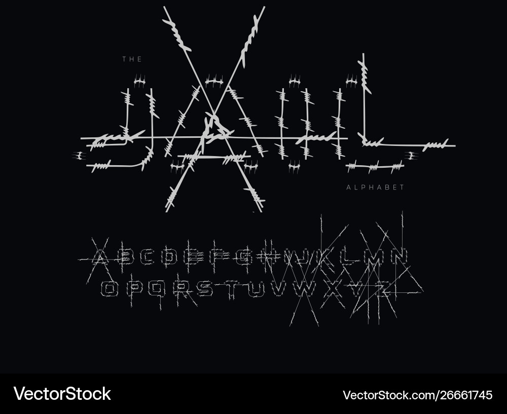 Prison letters and numbers set barbed wire stroke Vector Image
