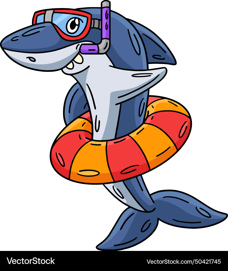 Shark with snorkel and float ring cartoon clipart Vector Image