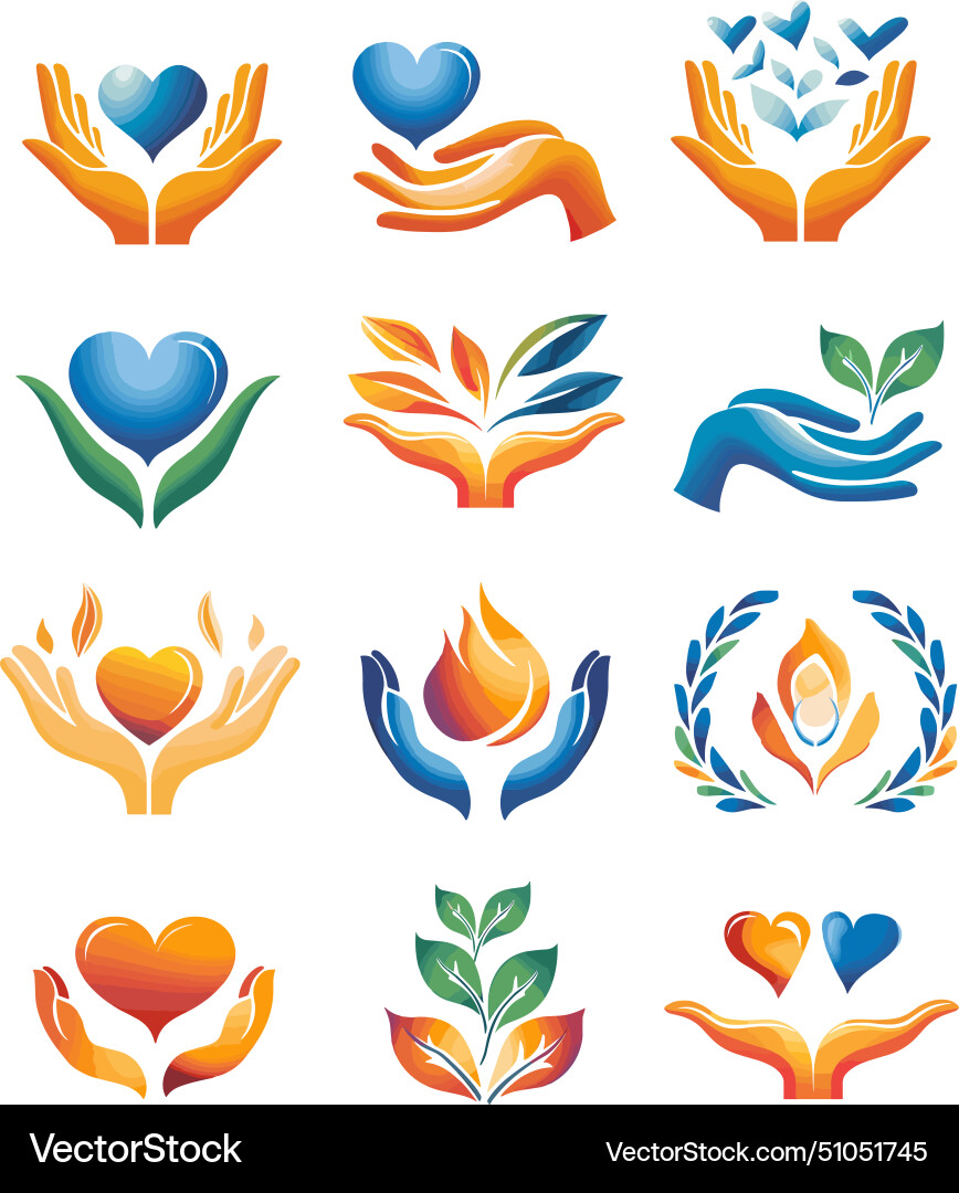 Volunteering logo set volunteer hands holding Vector Image