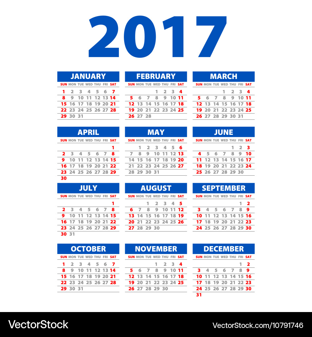 2017 Calendar - Monthly Planner Template Vector Image